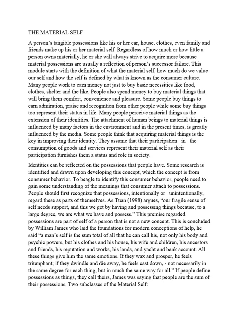 The Material Self | PDF | Consumerism | Self Esteem