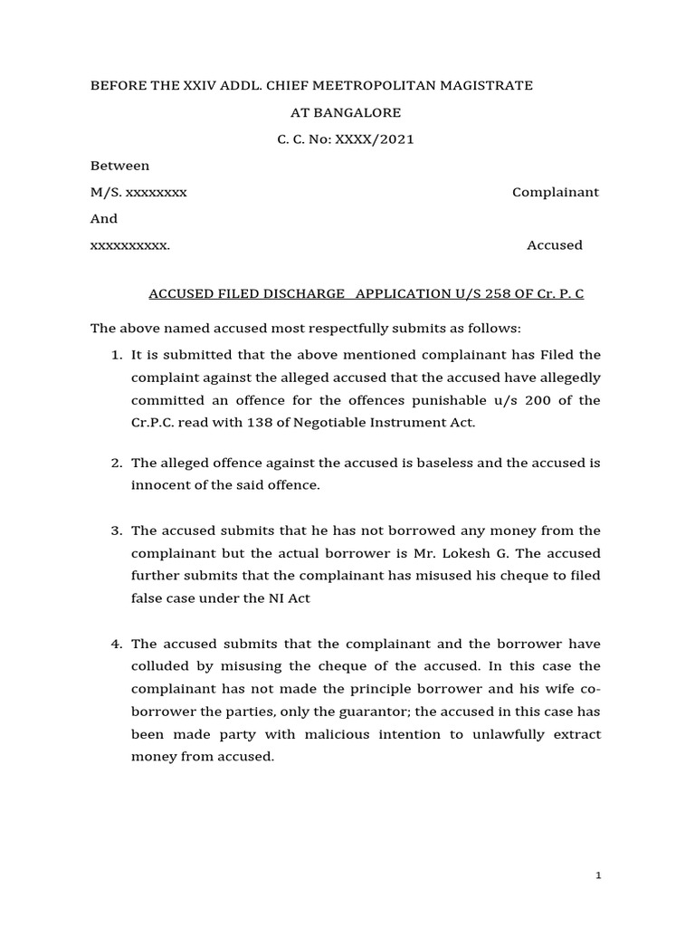 Discharge Application IN NI Case | PDF | Public Sphere | Criminal Law