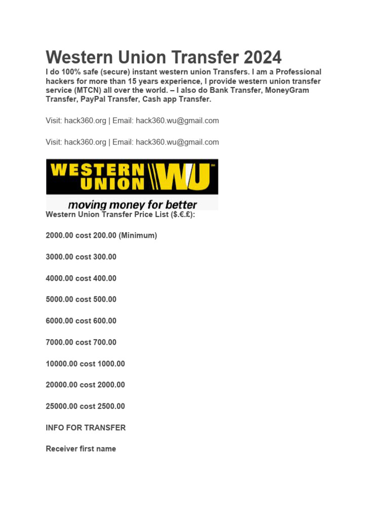Western Union Transfer & Software 2024 | PDF