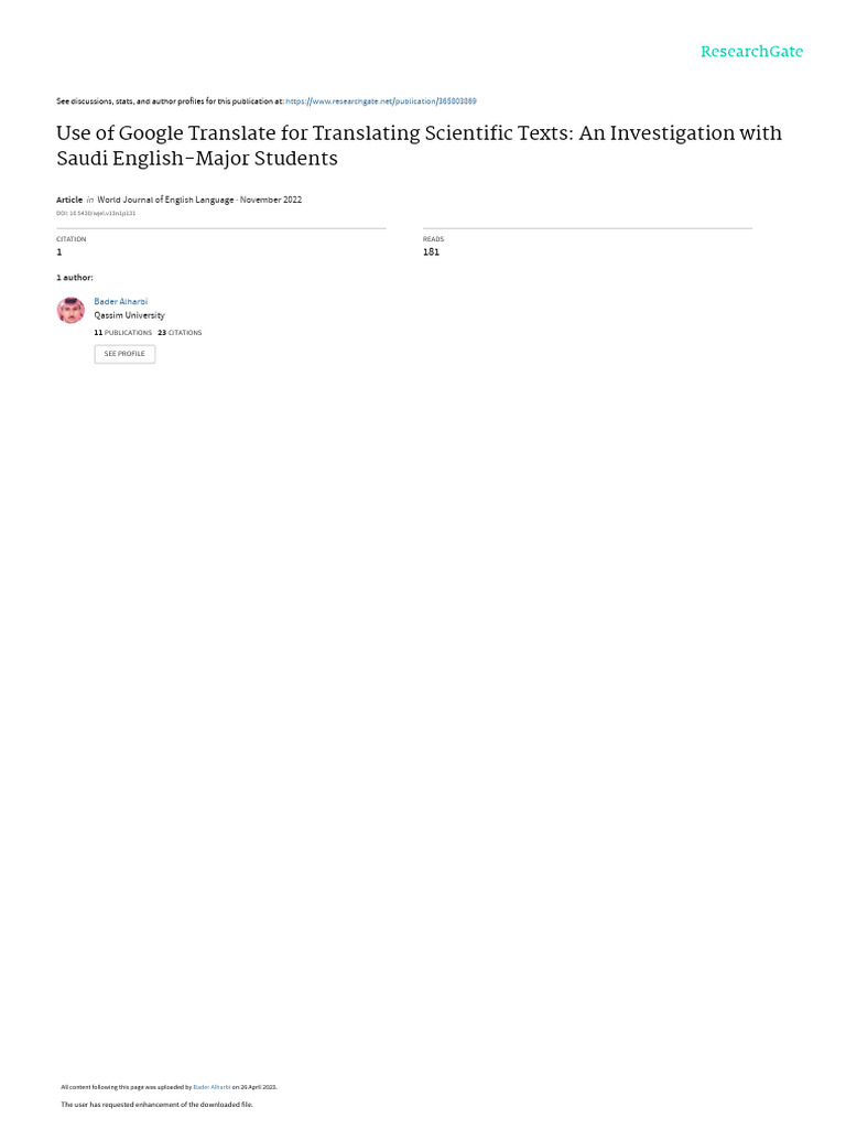 Use of Google Translate For Translating Scientific Texts An ...