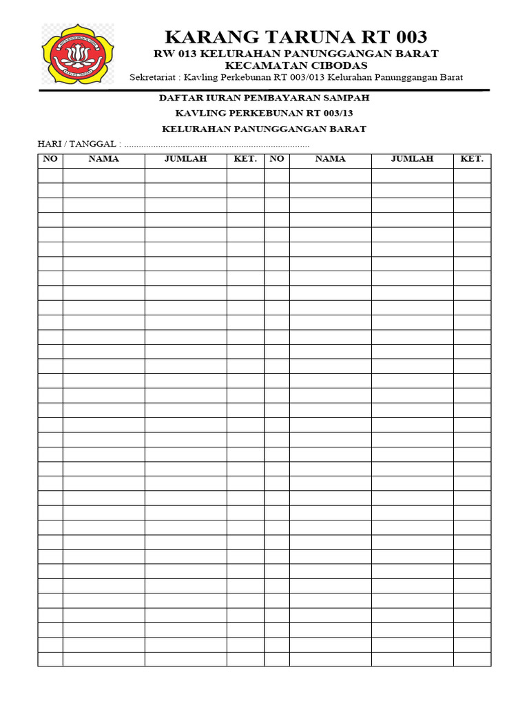 Daftar Iuran Pembayaran Sampah | PDF