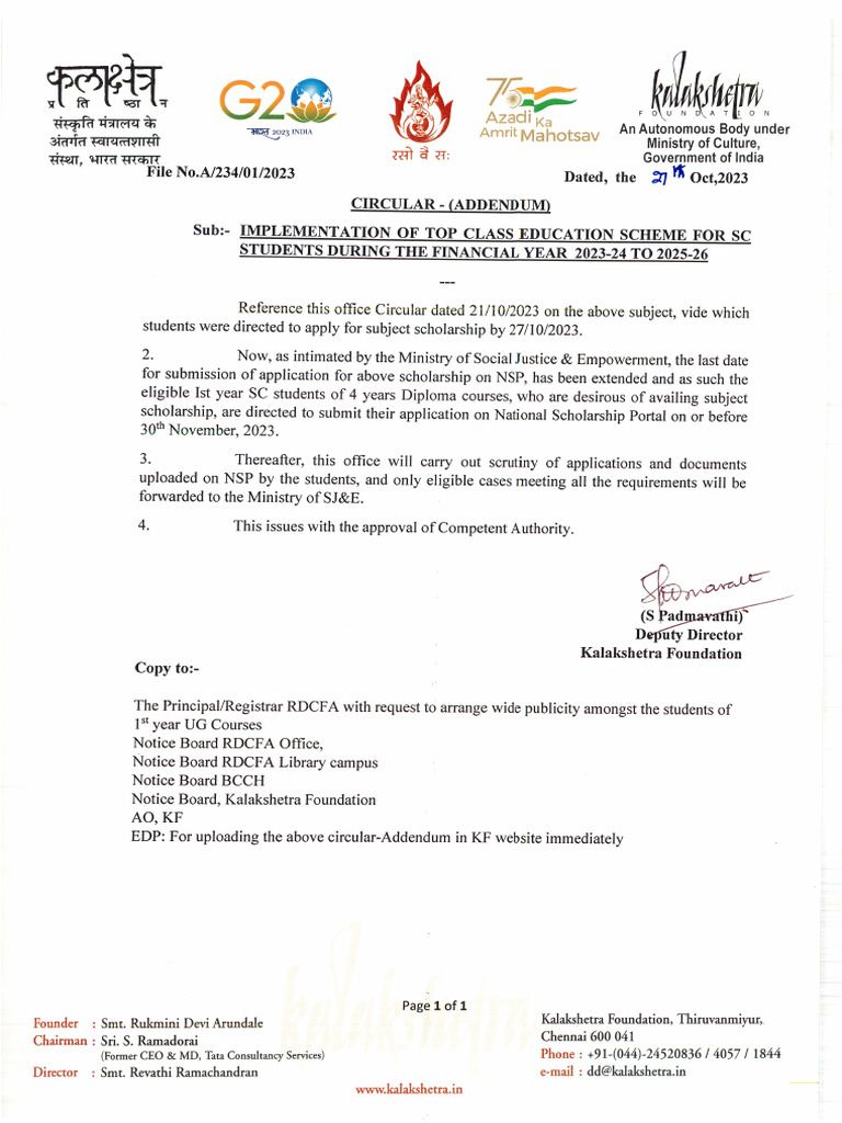 Addendum Circular SC Students | PDF