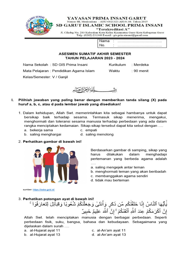 Naskah Soal Asas Pai Kelas 5 Semester Ganjil 2023-2024 | PDF | Seni & Disiplin Bahasa