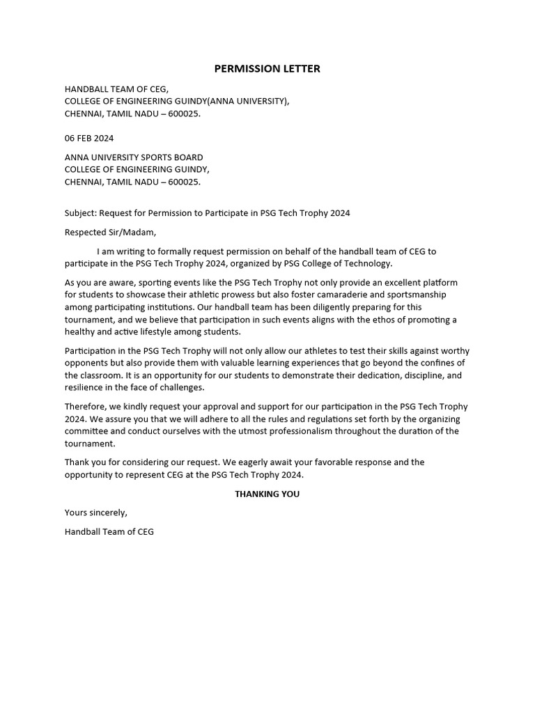 Permission Letter | PDF | Business