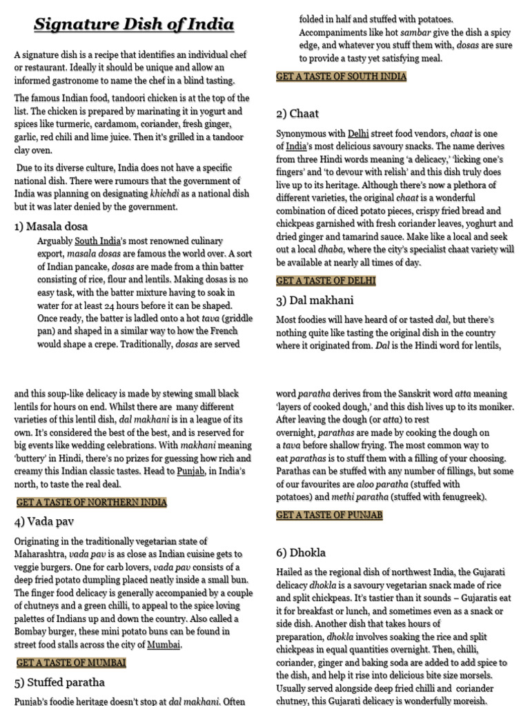 Iconic Indian Signature Dishes | PDF | Indian Cuisine | Curry