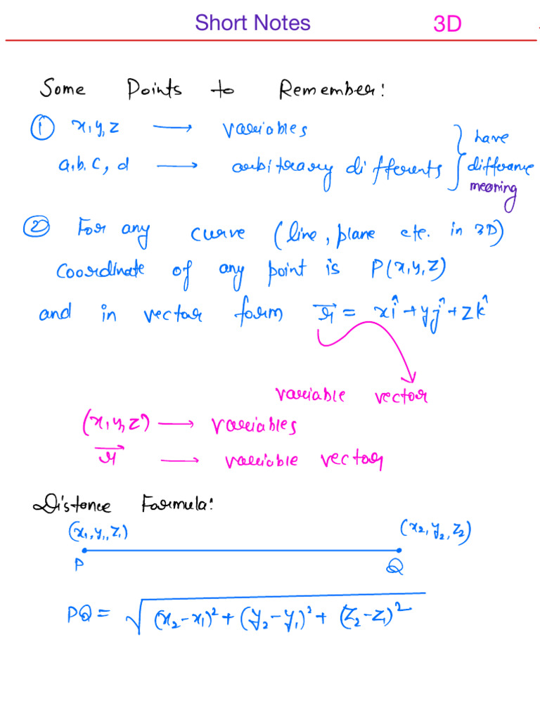 3D Short Notes | PDF | Perpendicular | Euclidean Vector