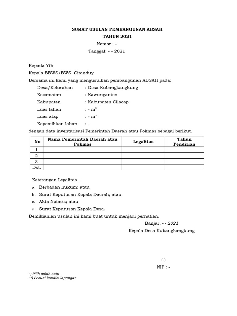 Usulan Pembangunan ABSAH 2021 | PDF