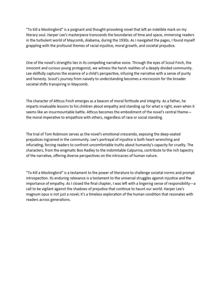 To Kill A Mockingbird Readers Response Example | PDF