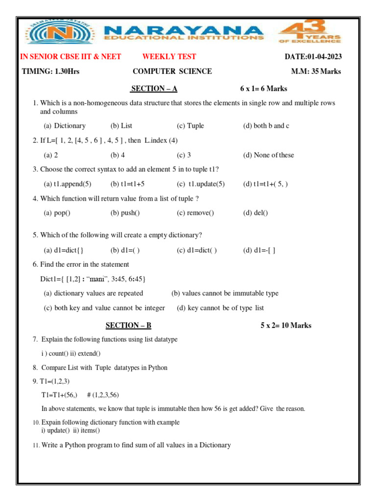 In Senior Cbse CS - QP - (01-04-2023) | PDF | Computer Program | Programming
