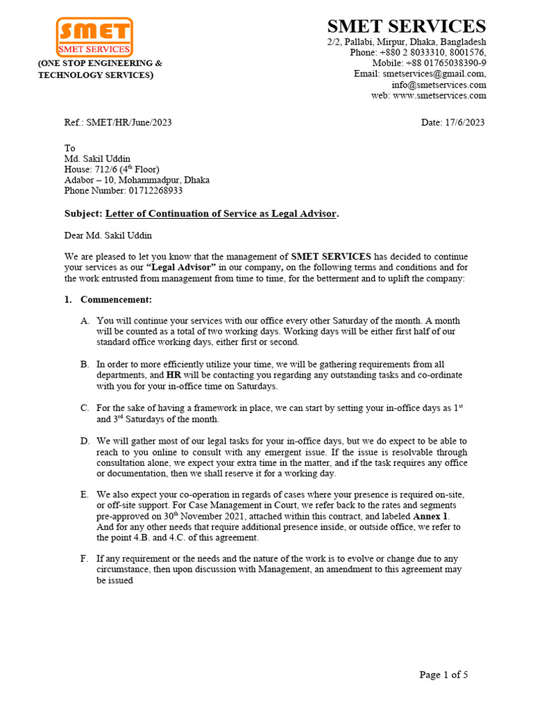 Legal Advisor Appointment Continuation Letter | PDF | Lawsuit ...