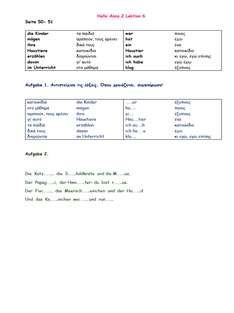 Hallo Anna 2 Lektion 6 | PDF