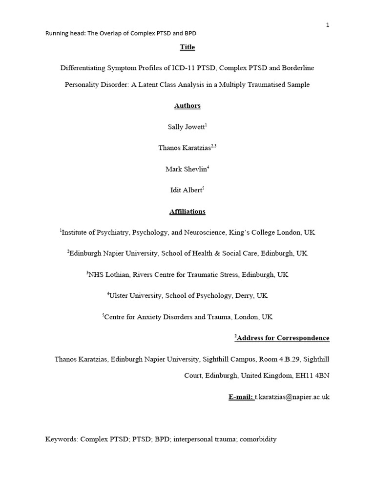 CPTSD vs BPD: Symptom Differentiation Analysis | PDF | Complex Post ...