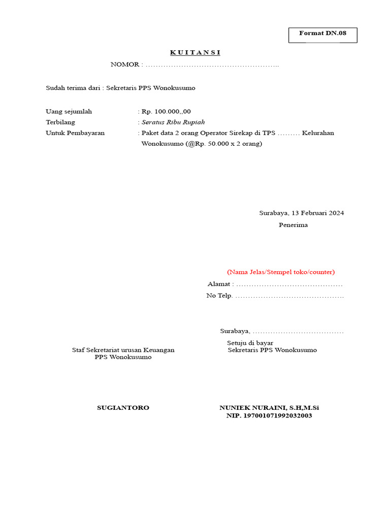 Format DN.08: (Nama Jelas/Stempel Toko/counter) | PDF