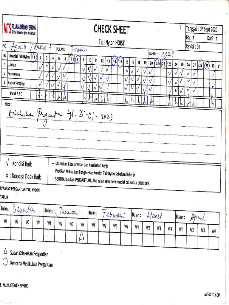 Check Sheet Hoist Dan Forklif | PDF