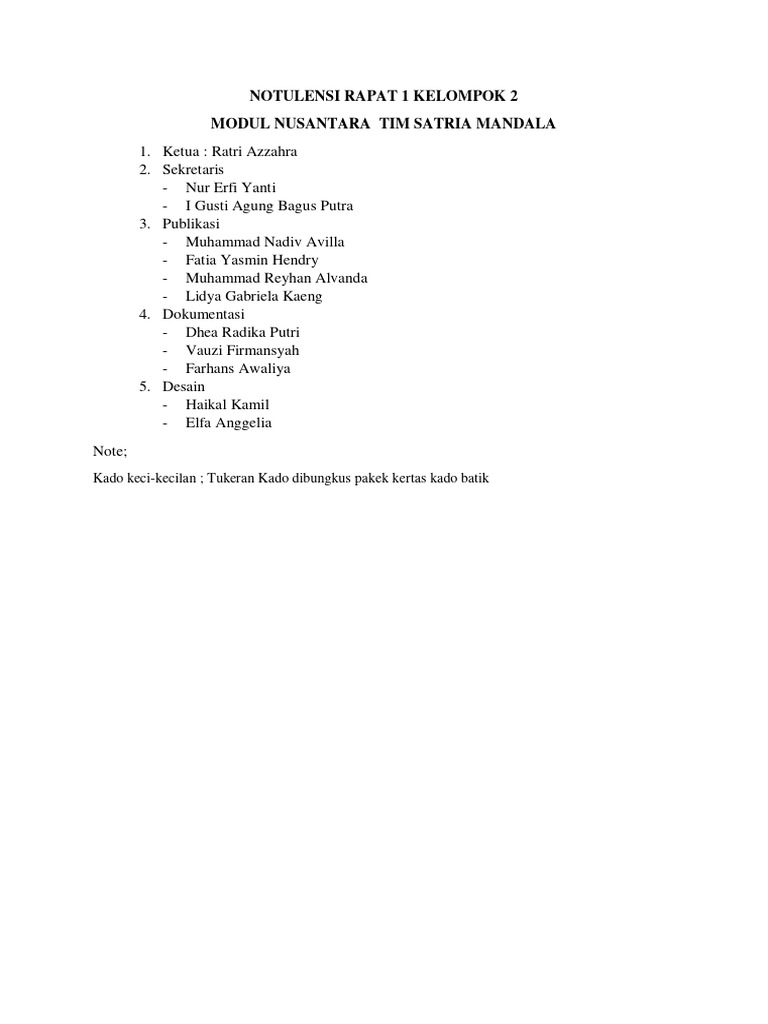 Notulensi Rapat 1 Kelompok 2 (Pmm3) | PDF