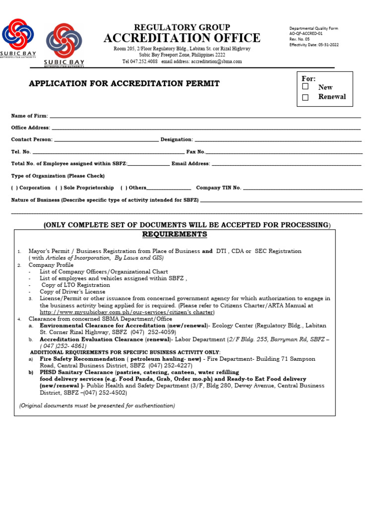 SBMA Accreditation Application Guide | PDF | Business