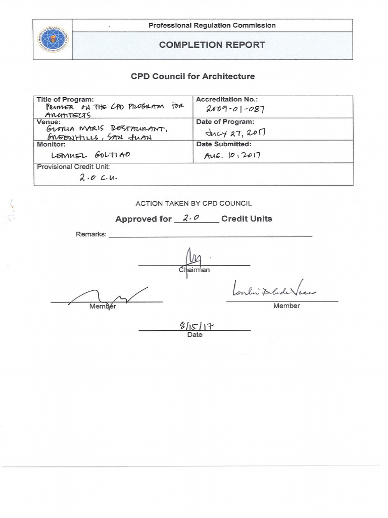 2009-001-087 Sample Completion Report | PDF