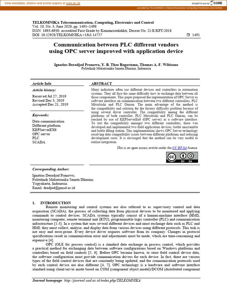 Communication Between PLC Different Vendors Using OPC Server Improved With Application Device ...