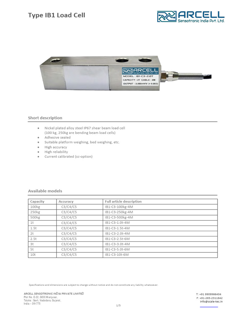 ARCELL IB1 - Datasheet | Download Free PDF | Physical Sciences