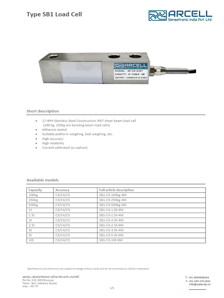 ARCELL SB1 - Datasheet | PDF | Physical Sciences