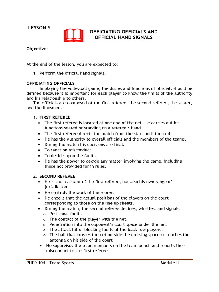 Volleyball Lesson 5 | Download Free PDF | Referee | Volleyball