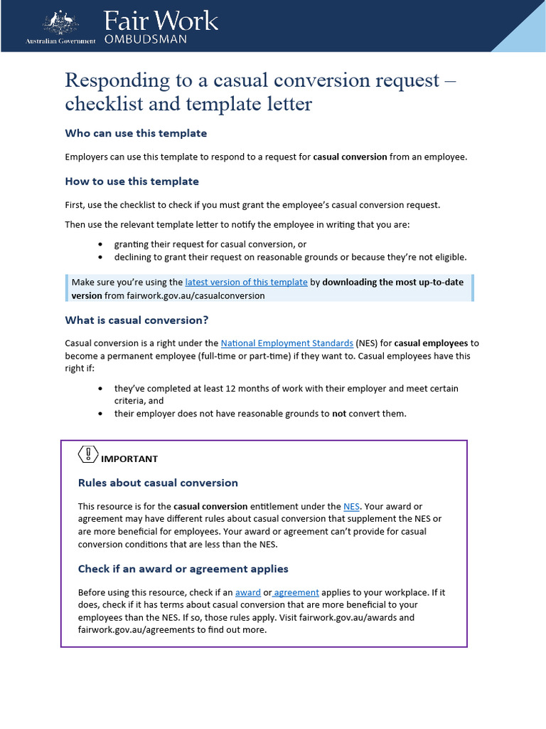 Casual Conversion Response Template | PDF | Employment | Economies