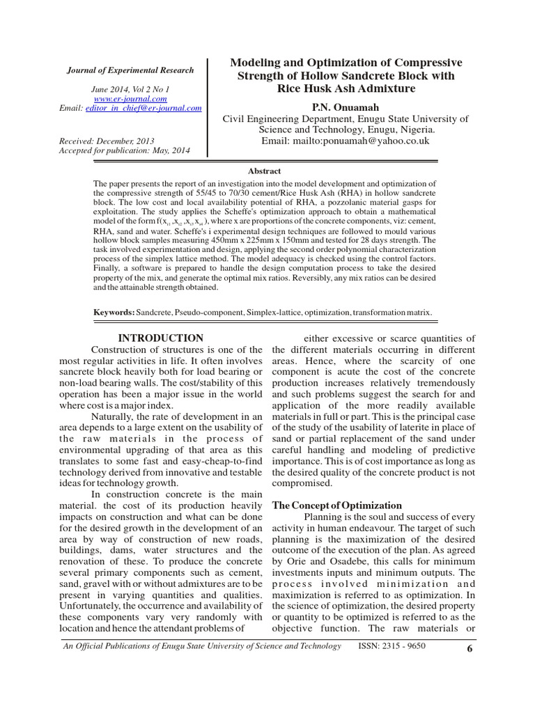 Modeling and Optimization of Compressive Strength of Hollow Sandcrete Block | PDF | Concrete ...