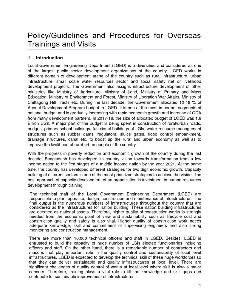 Overseas Training Policy of LGED | PDF | Infrastructure | Postgraduate ...