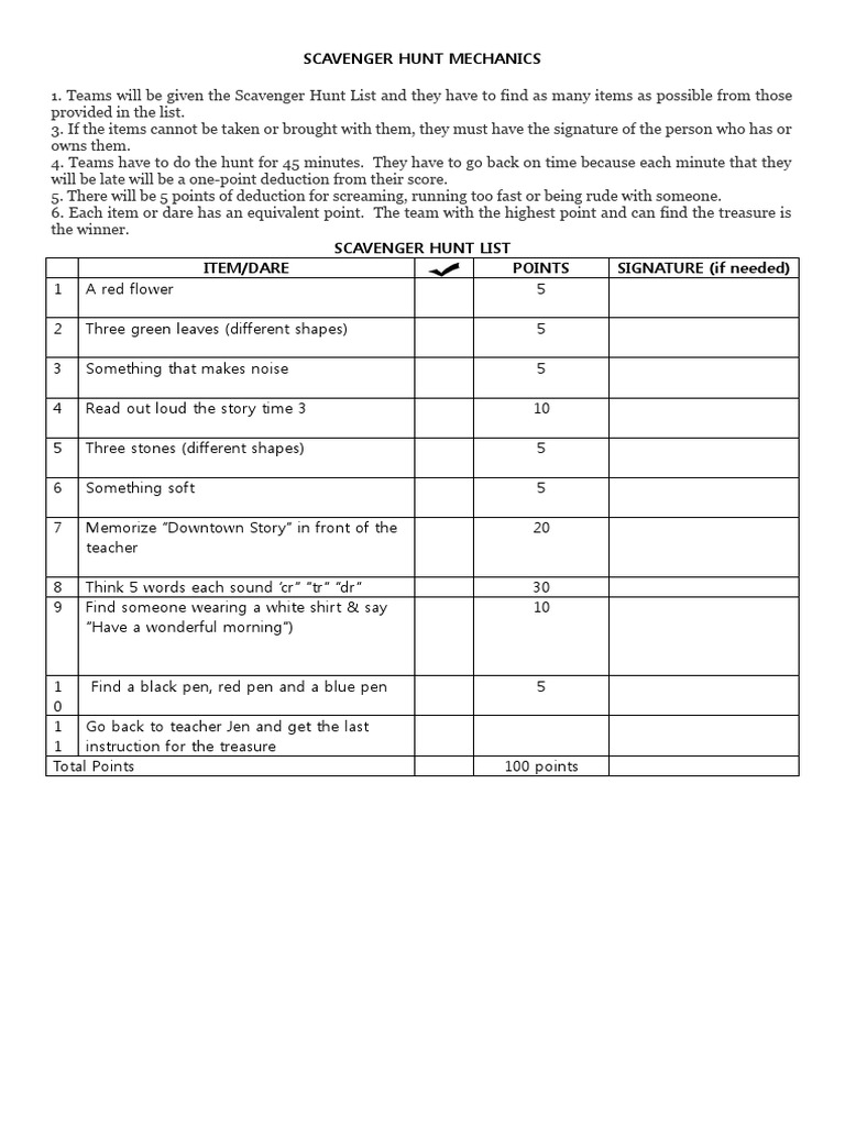 Scavenger Hunt Mechanics | PDF