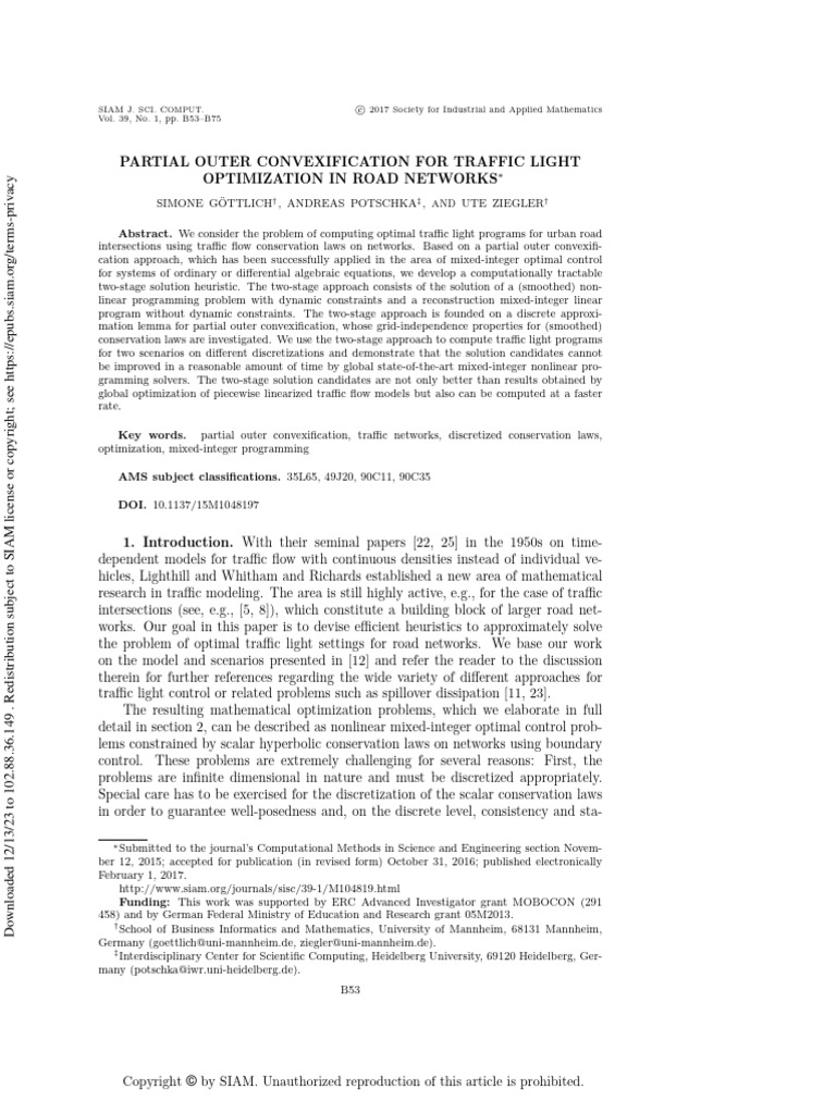 Partial Outer Convexification For Traffic Light Optimization In Road Networks Download Free