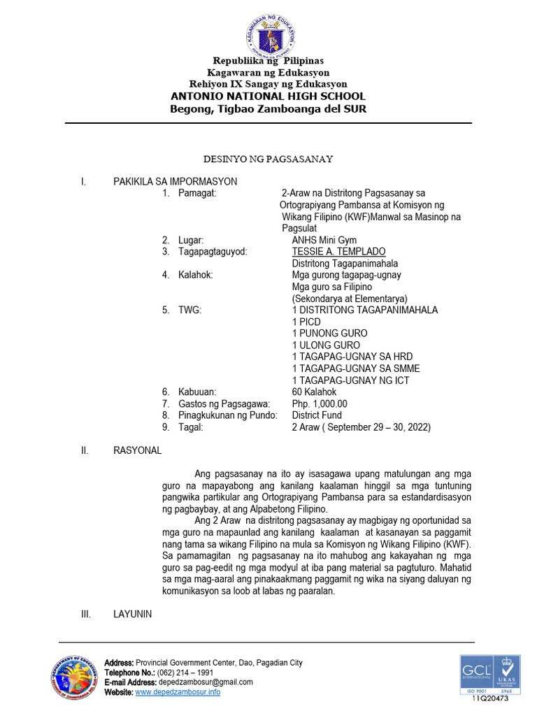 Desinyo NG Pagsasanay Final | PDF