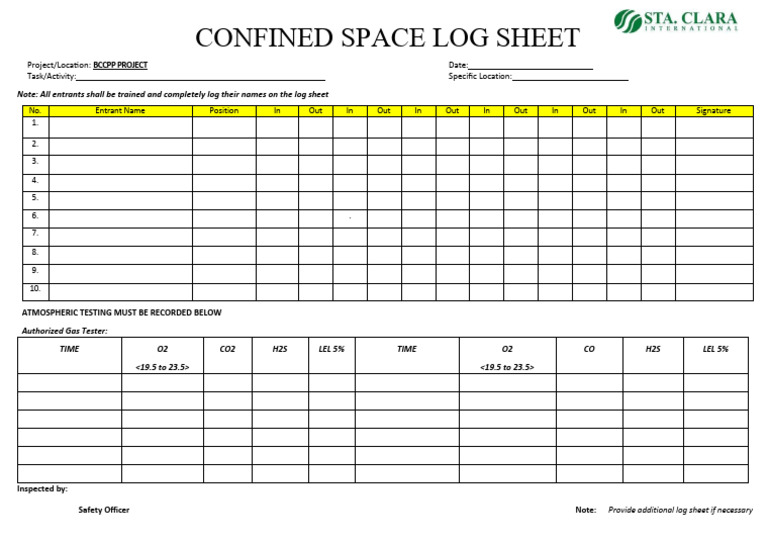 Confined space log sheet | PDF
