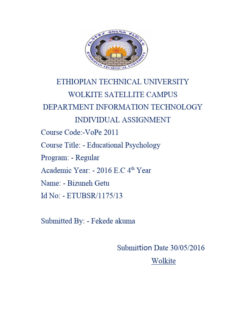 Psycho Assignment Bizuneh Getu | PDF | Developmental Psychology | Learning Styles