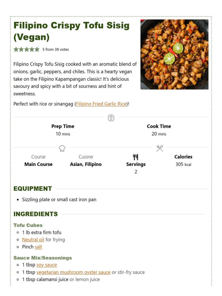 Filipino Crispy Tofu Sisig (Vegan) - The Foodie Takes Flight | PDF | Tofu | Chili Pepper