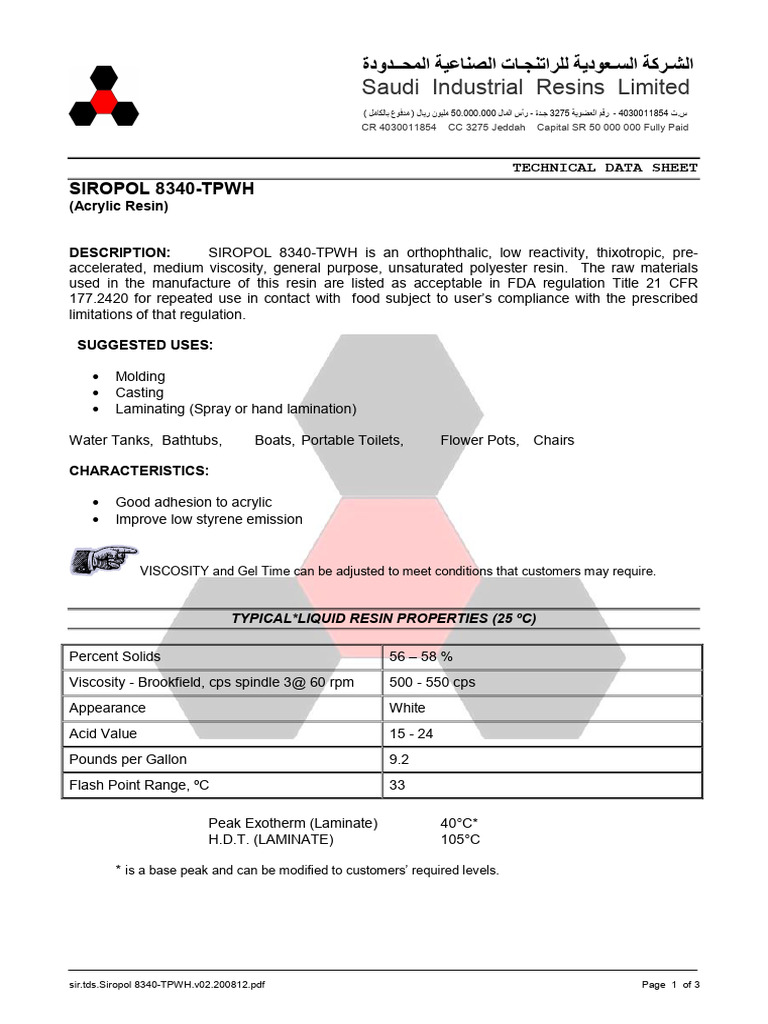 Sir - Tds.siropol 8340-PLV-180.v03.202012.no2 | PDF | Strength Of ...