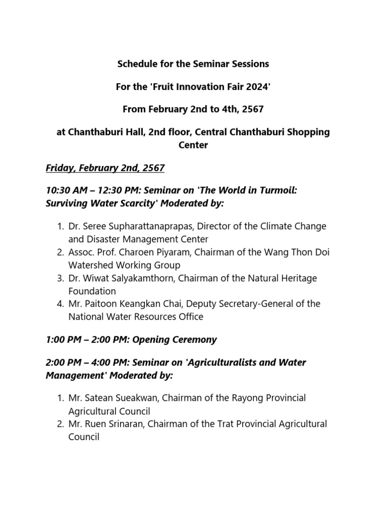 Schedule For The Seminar Sessions at The | PDF | Agriculture
