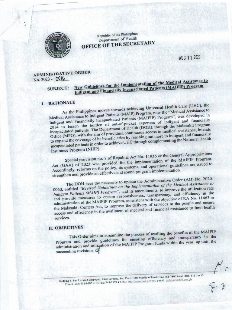 DOH Administrative Order No.23 - 0016 | PDF