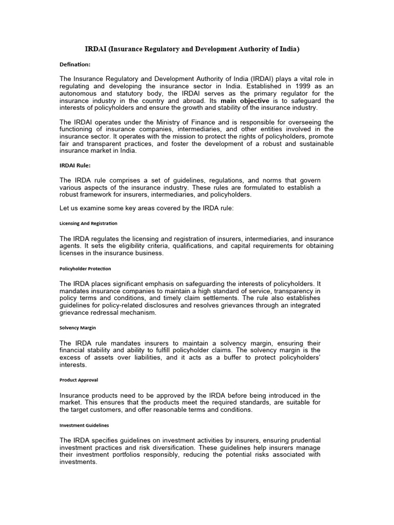 Overview of IRDAI Regulations in India | PDF | Insurance | Business