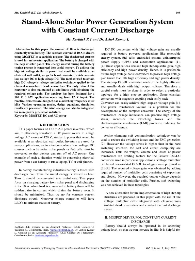 Stand Alone Solar Power Generation Syste | PDF | Power Inverter ...