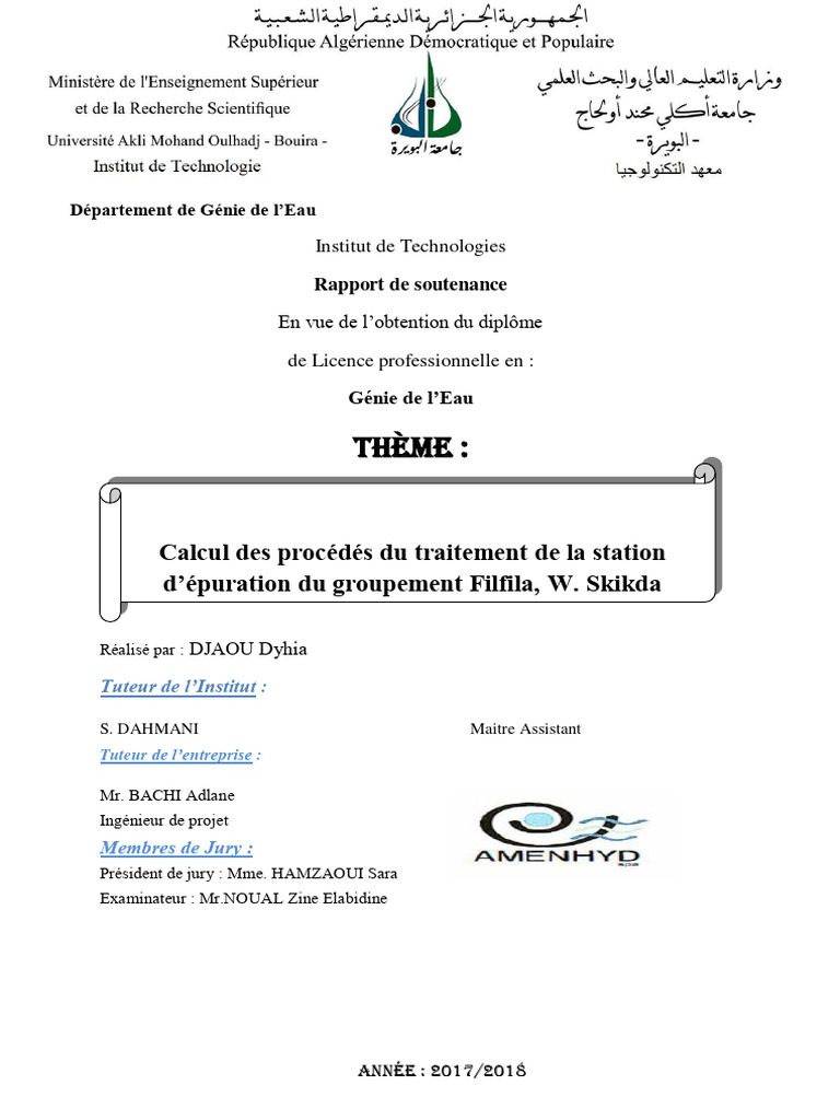 Nitrification et dénitrification à Filfila | PDF | Épuration des eaux ...