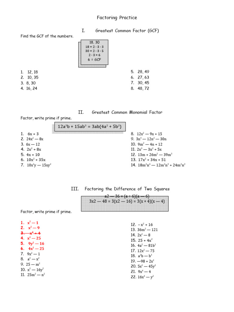 Factoring - Practice - 2024-02-06T161716.668 | PDF | Elementary ...