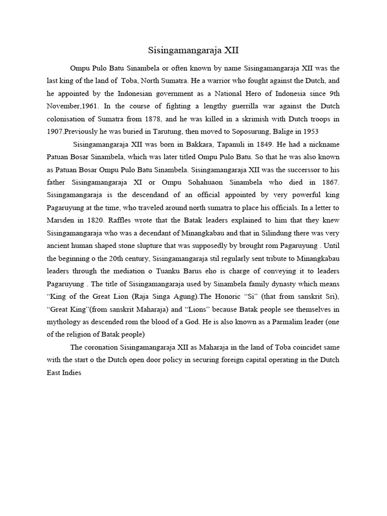 Sisingamangaraja XII | PDF