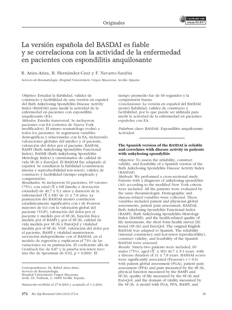Version Española Del BASDAI | PDF | Validez (Estadísticas ...