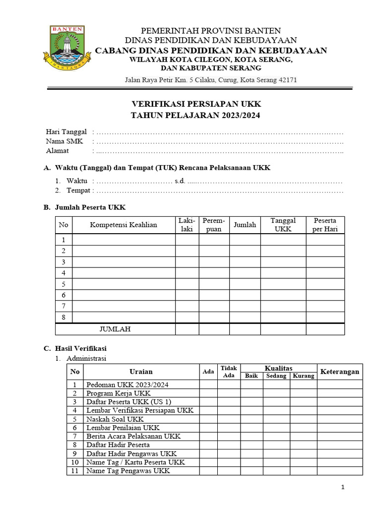 Instrumen Verifikasi Persiapan Ukk 2024-1 | PDF | Teknologi & Rekayasa