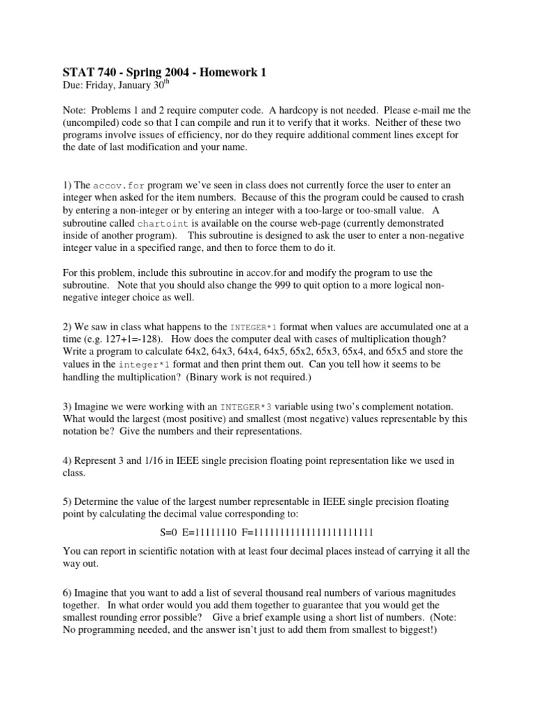 STAT 740 - Spring 2004 - Homework 1: Accov - For | PDF | Computer Programming | Computing