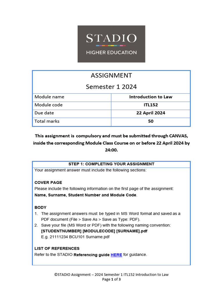 2024 Intro To Law Assignment ITL152 2024 01 ASMT | PDF | Microsoft Word | Computing