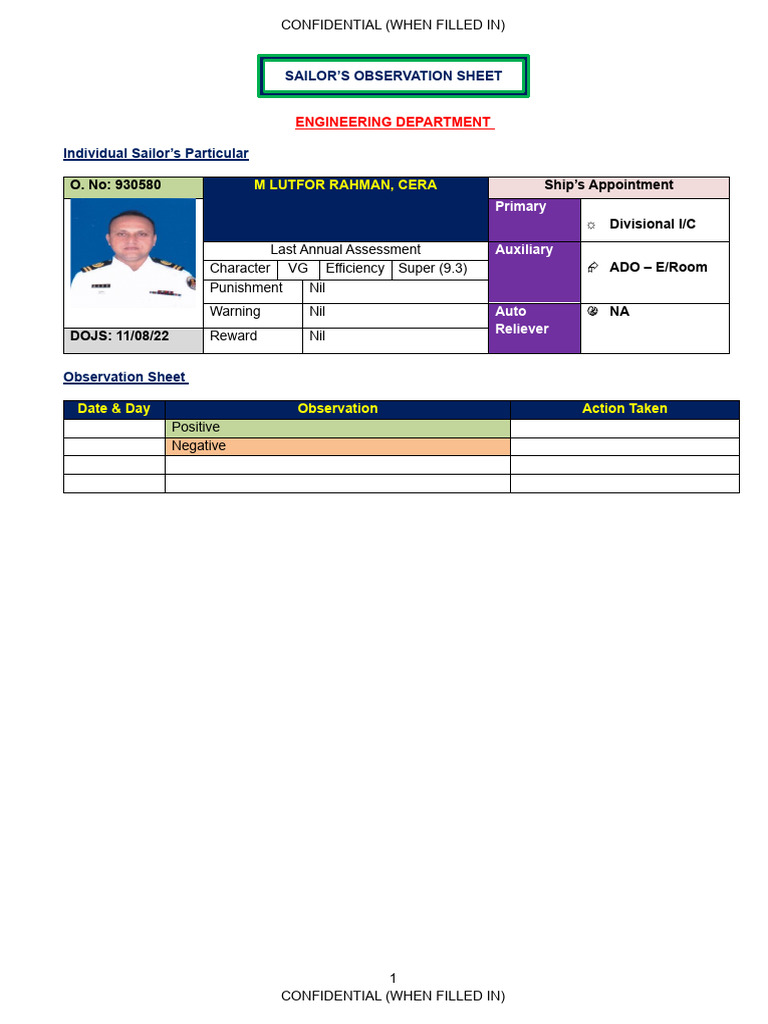 Sailor Observation Sheets Overview | PDF | Sailor | Shipping