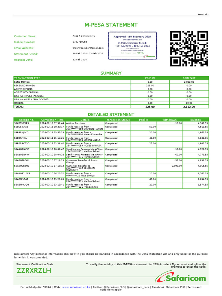 M-PESA Transaction Statement Summary | PDF | Service Industries | Computing