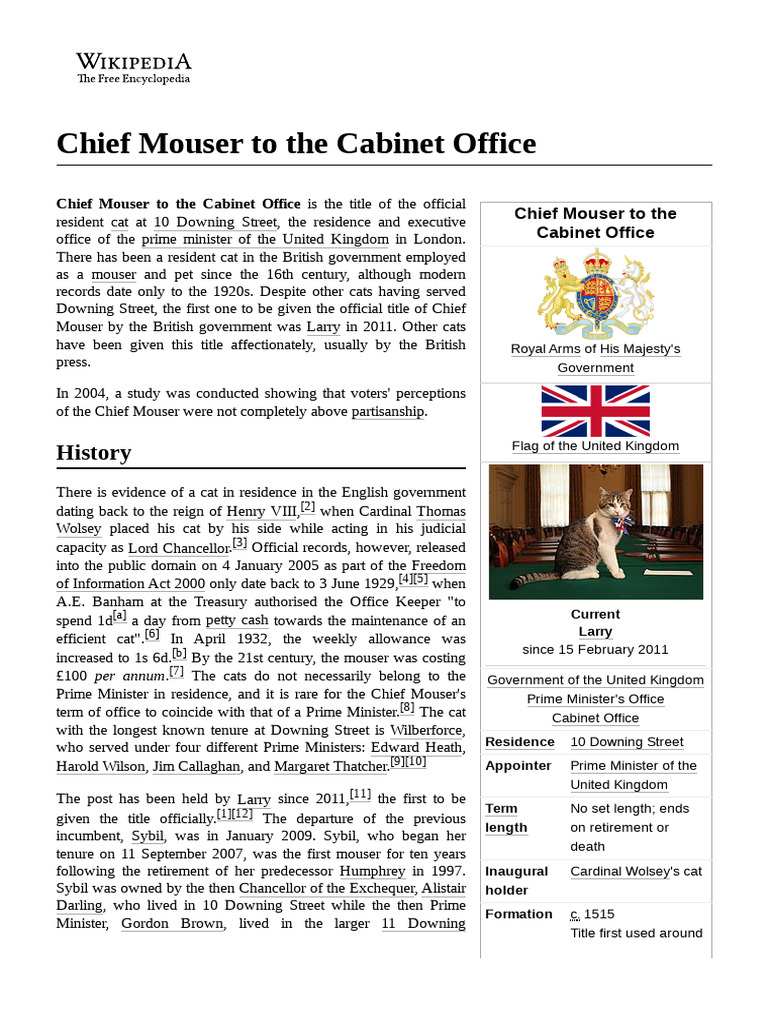 Chief Mouser to the Cabinet Office | PDF | Cats | Politics Of The ...