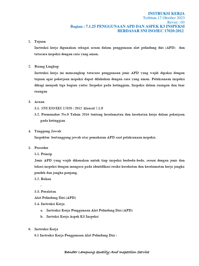 Panduan Penggunaan APD untuk Inspeksi | PDF